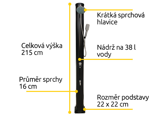 Solární sprcha Hawaj 38 l s ruční sprchou | černá | Hawaj.cz